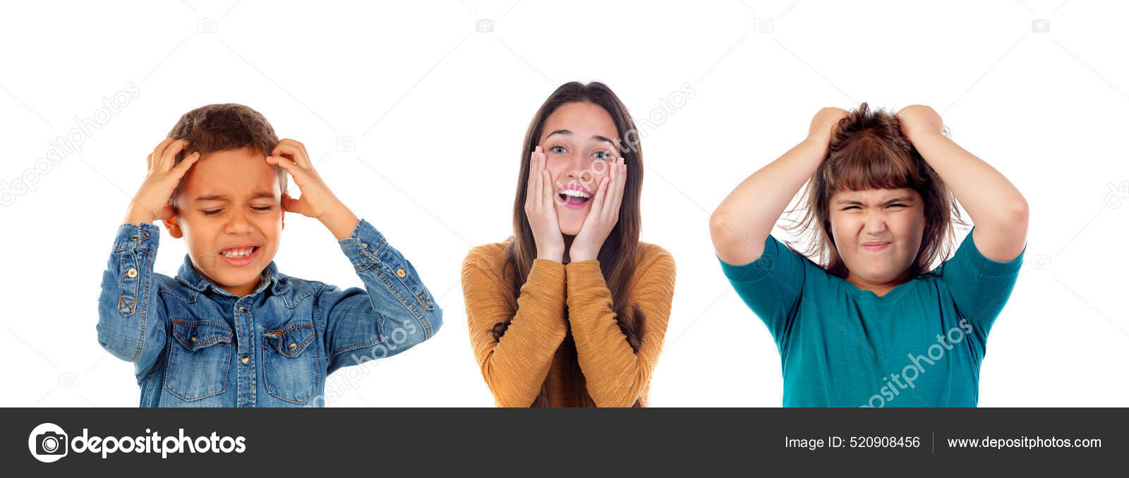 Children Gesturing Frustrated Feeling Isolated White Background — Stock ...