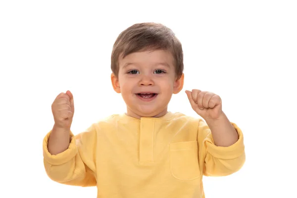 Happy Shirtless Little Boy Isolated White Background — Stock Photo ...