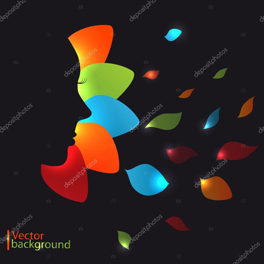 Bright stylized template, silhouette of a girl's face with flower on ...