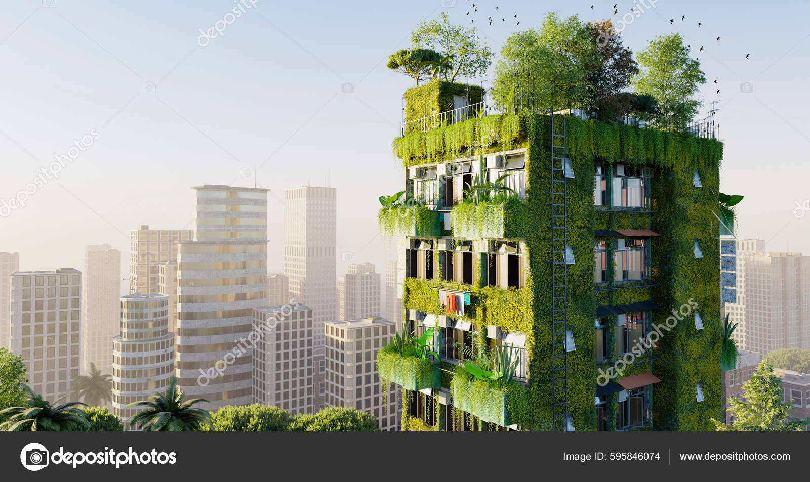 Render Residential Skyscraper Vertical Plant Growth Conceptual Green ...