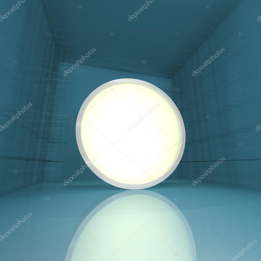 Blank rounded box display on blue empty room — Stock Photo © sumetho ...