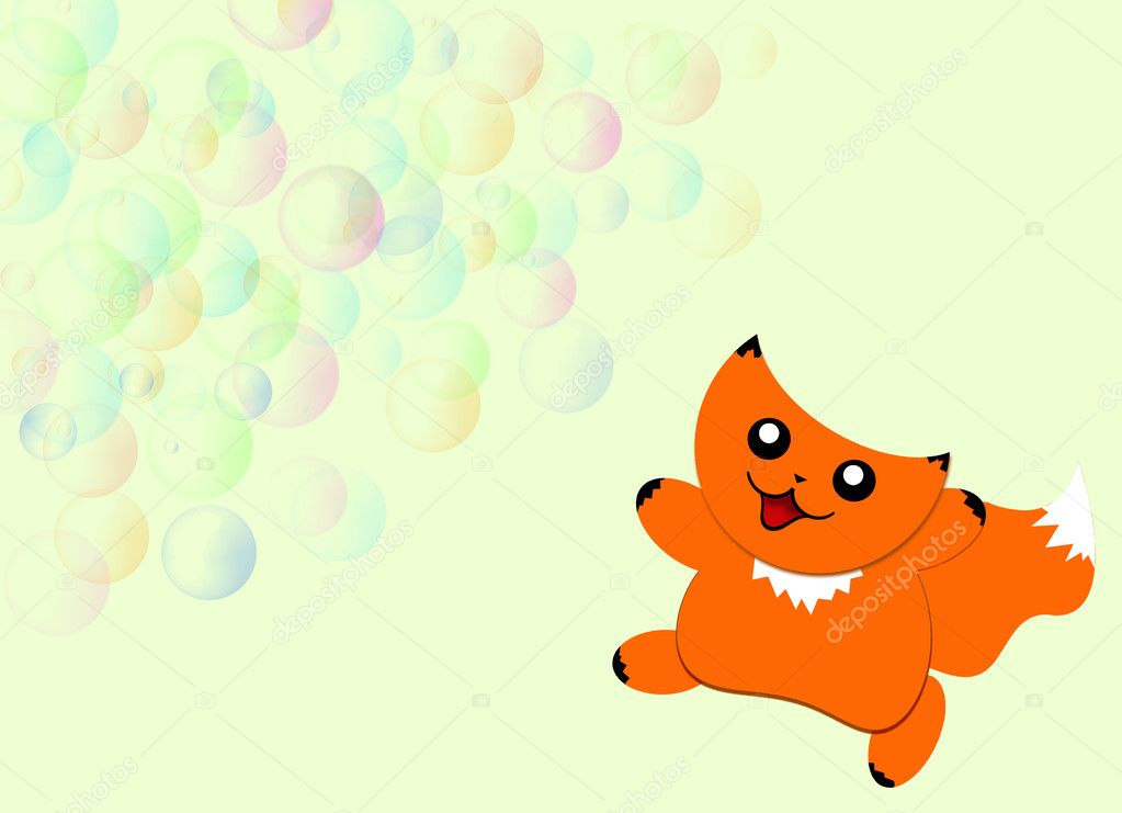 Abstract border frame, has cartoon picture of a cute small fox Stock ...