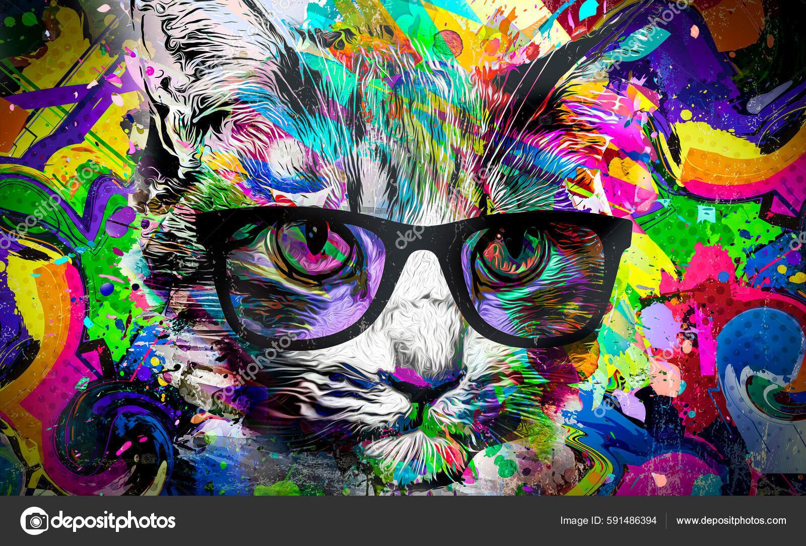 Abstract Colorful Cat Muzzle Illustration Graphic Design Concept Color ...