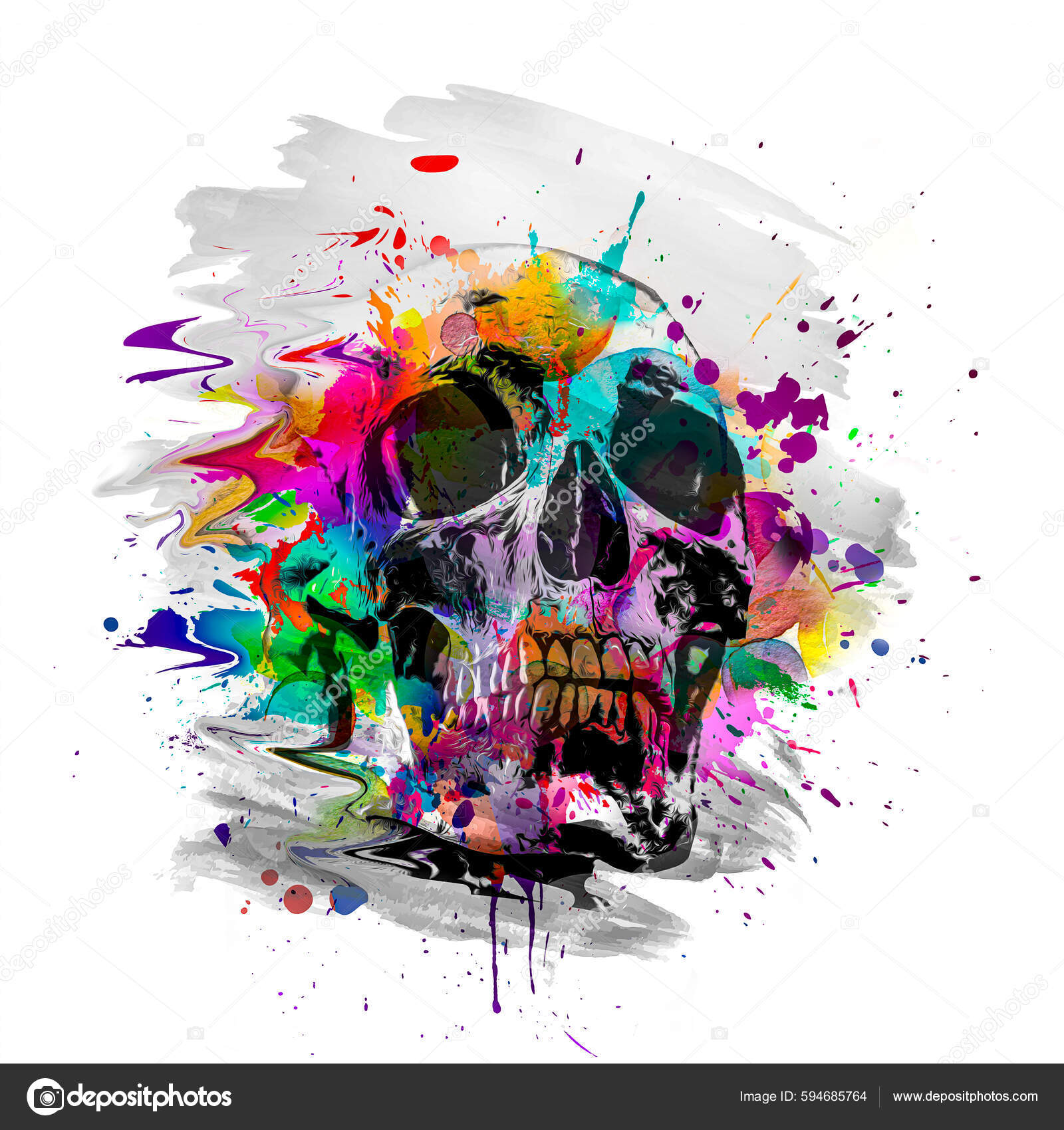 Abstract Colored Artistic Skull Graphic Design Concept Bright Colorful ...