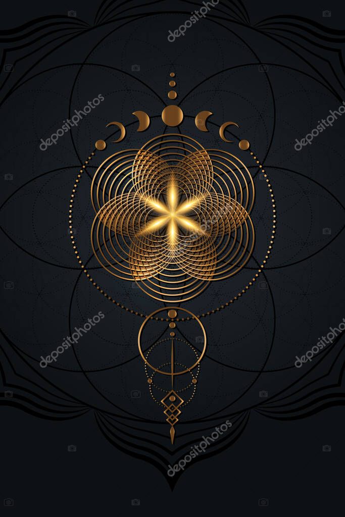 Flor mística de la vida y fases lunares, geometría sagrada. Semilla de ...