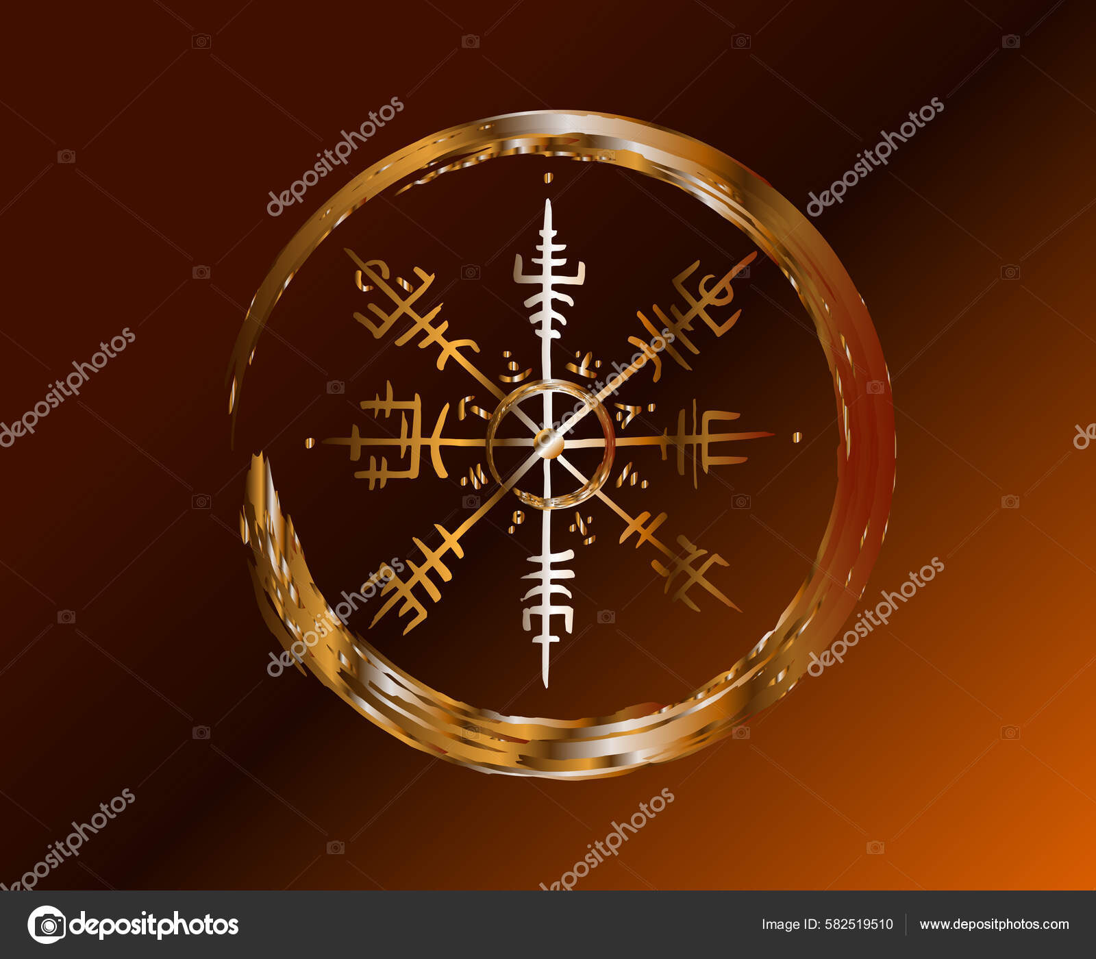 Vegvisir Runový Kompas Zlatá Tužka Styl Kreslení Ruční Kresba Viking ...