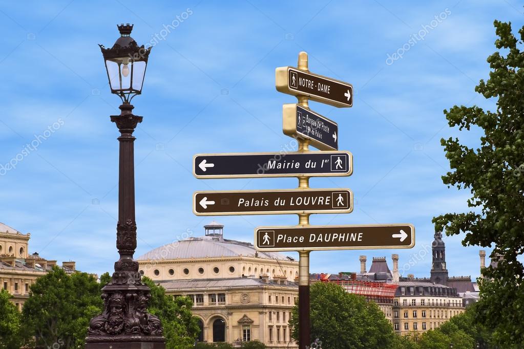 Famous signpost in Paris, Europe for different uses — Stock Photo ...