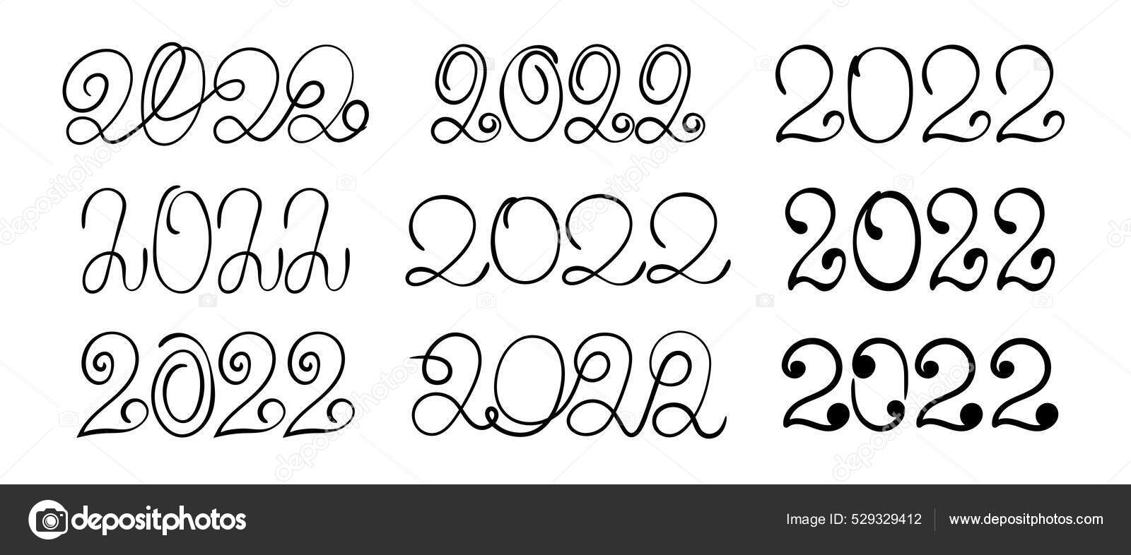 2022 Lettering Set New Year Vector Black White Text Number Stock Vector ...