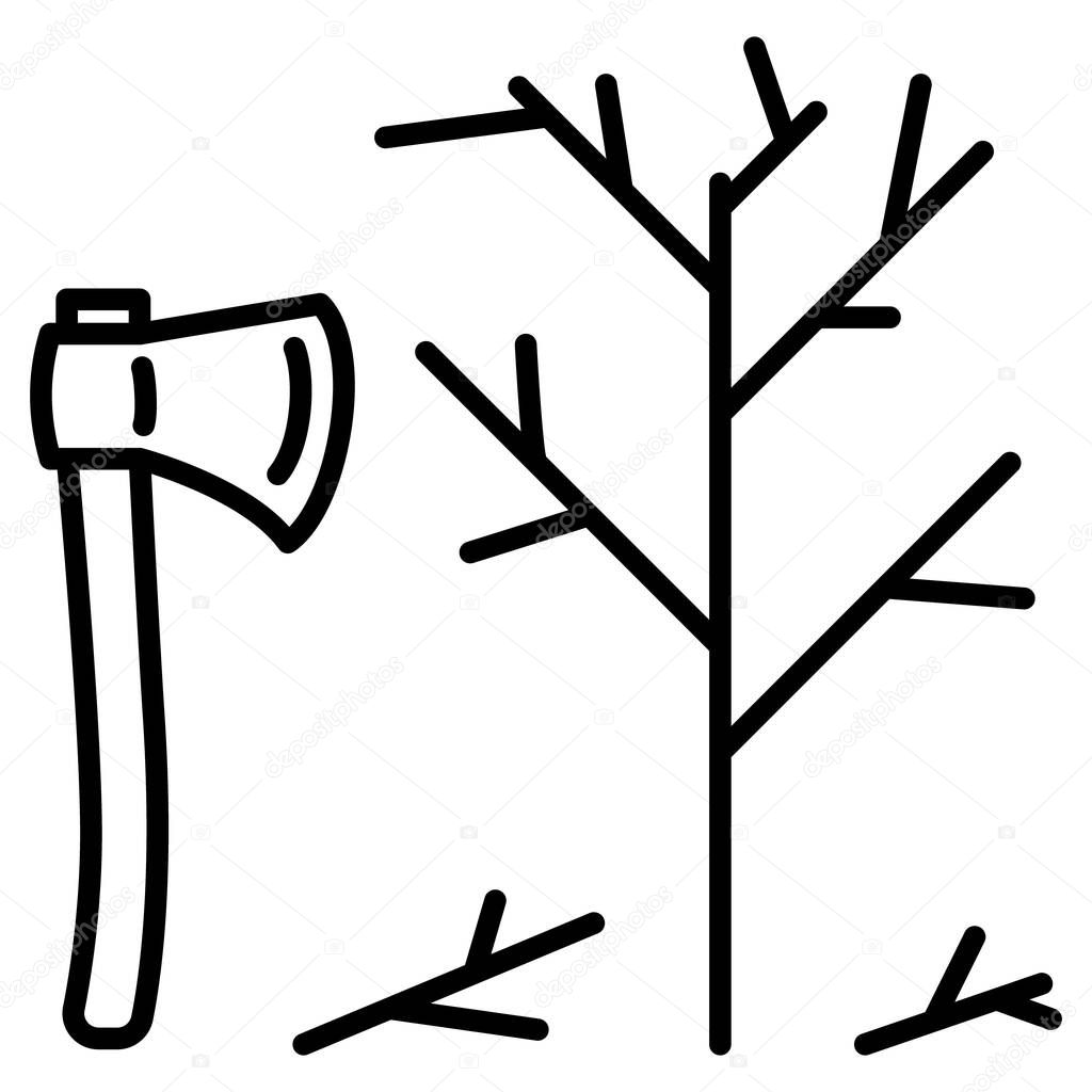 Un hacha de mano y ramas de árbol. Procesamiento estacional de árboles ...