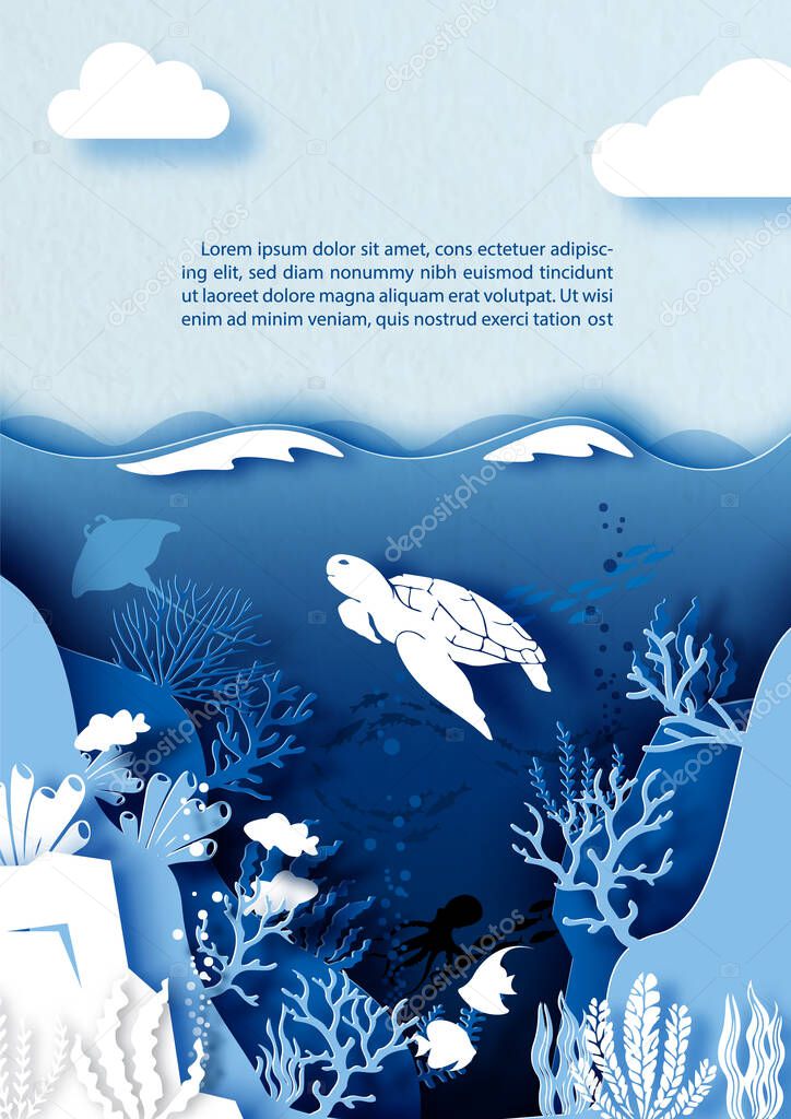 Carta y cartel escena de bajo el mar y el océano en capas estilo de ...