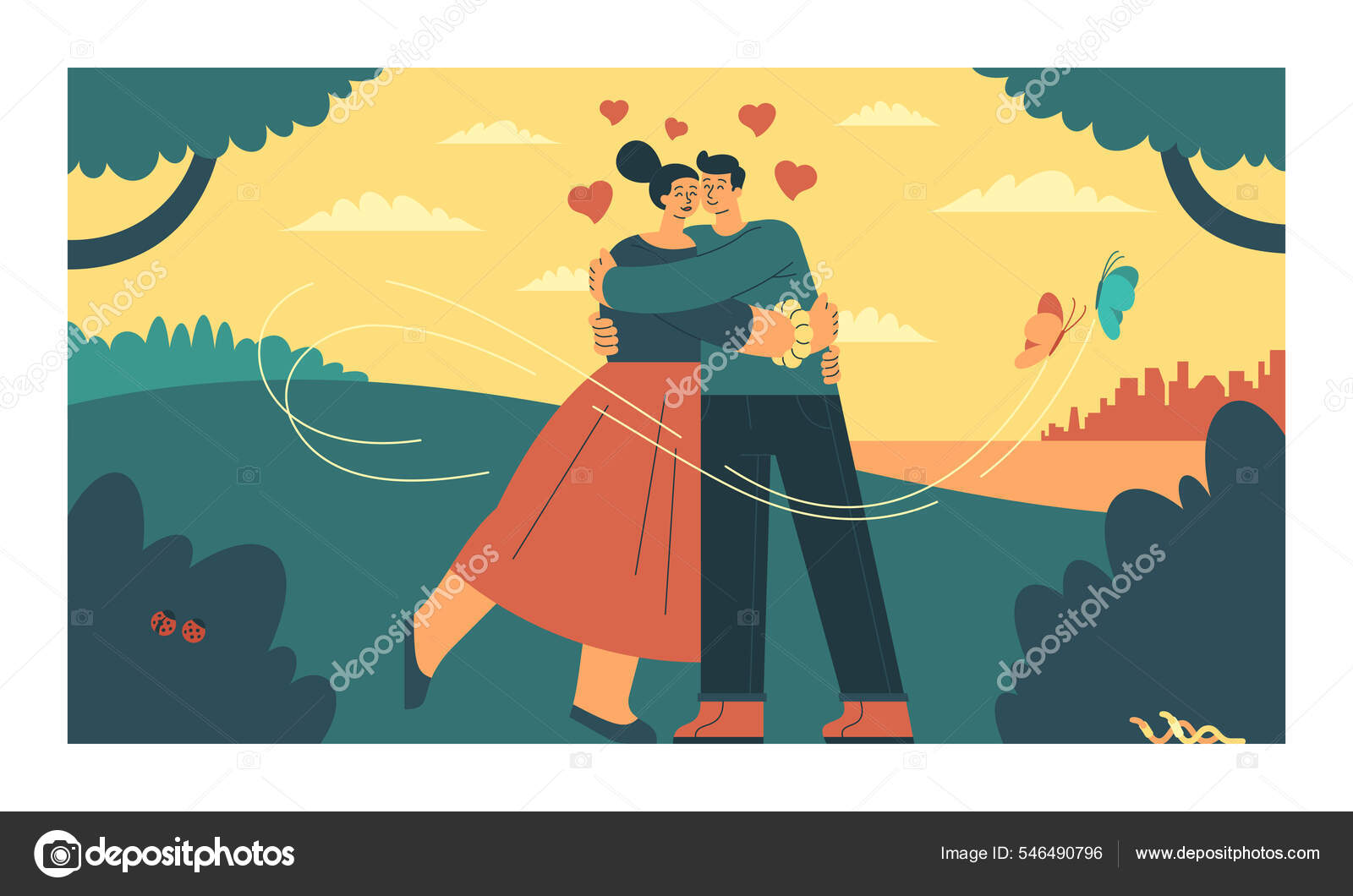 Couple Cuddling Flat Vector Illustration Couple Cuddling At The Park Stock Vector Image By