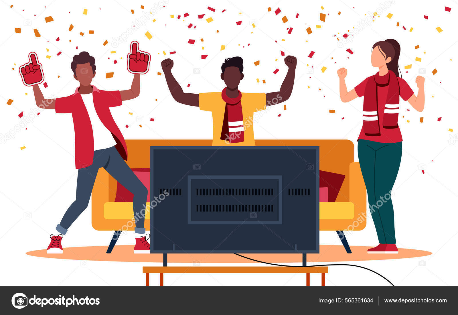 Cheerful soccer fans vector illustration celebrating a goal Stock ...