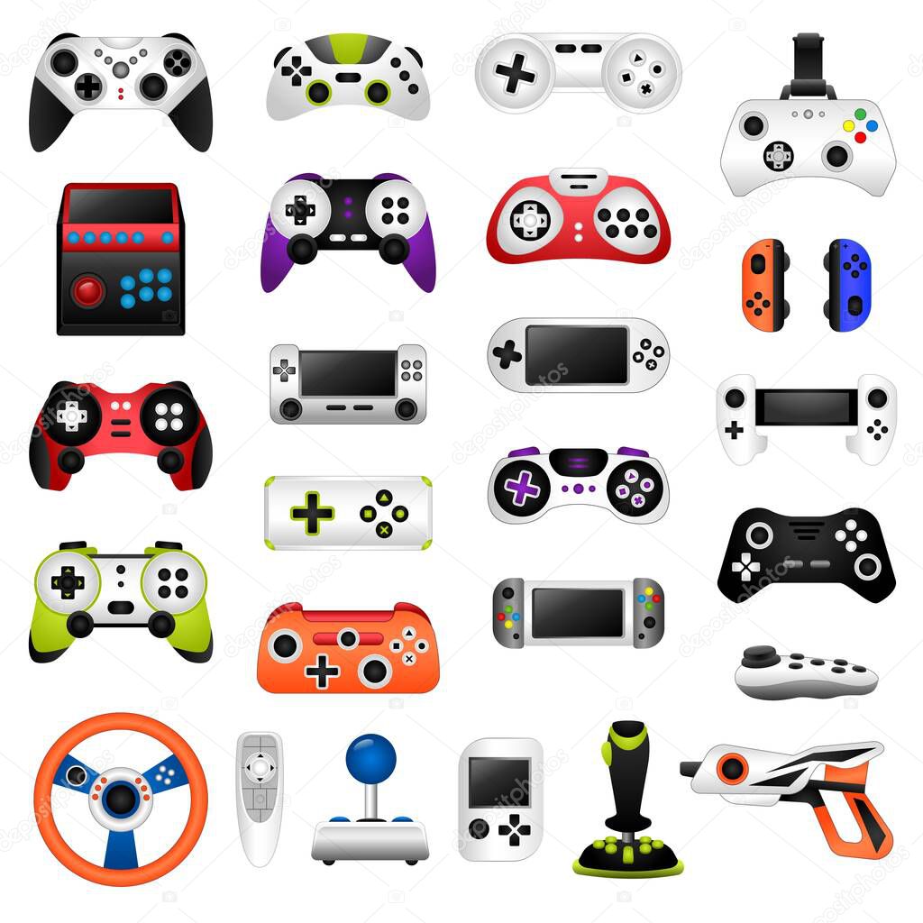 Joystick iconos conjunto de dibujos animados vector. Espacio de trabajo ...