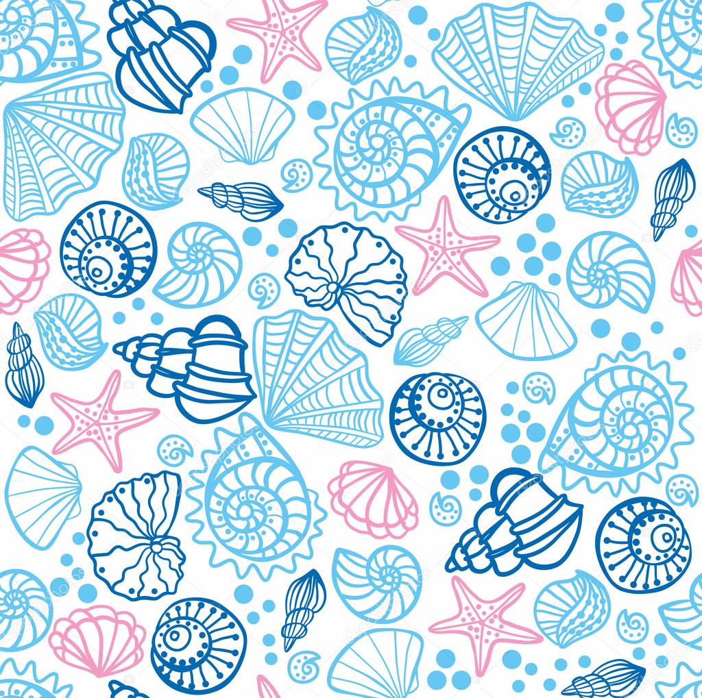 Seamless Pattern With Seashells On White Background Stock Vector By