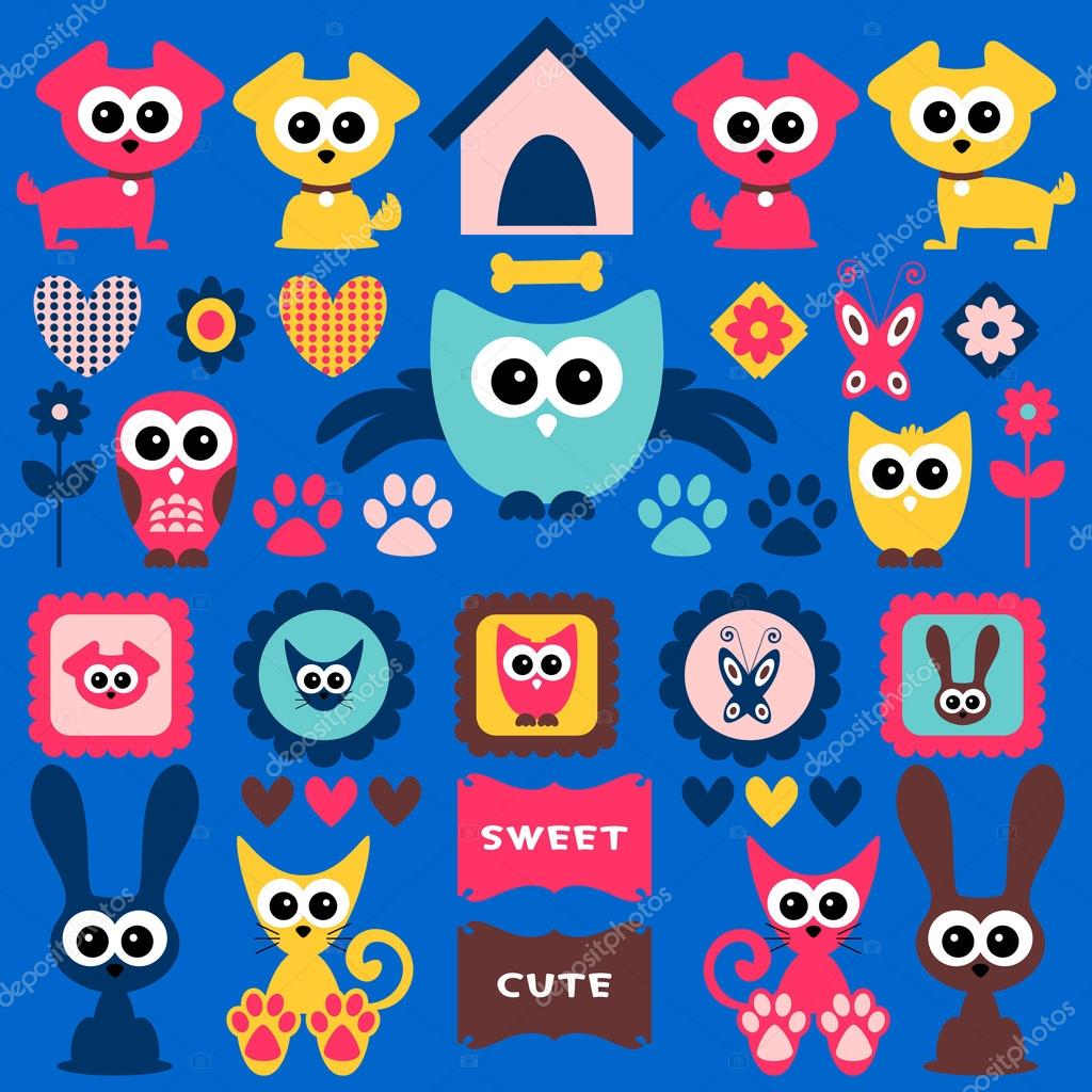 Cute childlike elements with animals Stock Vector by ©littlepaw 12052636