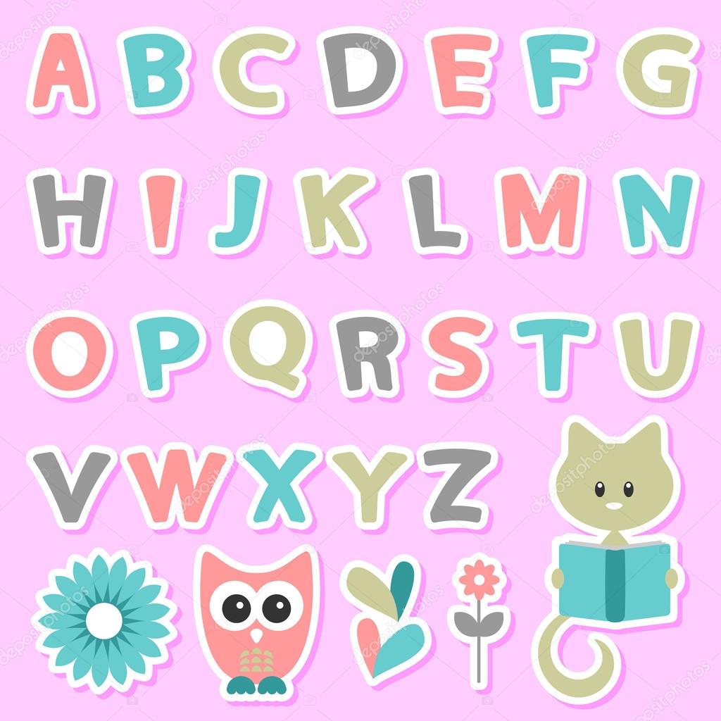 Cute childish stickers set with alphabet Stock Vector by ©littlepaw ...