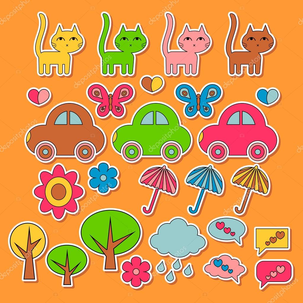Set of cute colorful childish stickers — Stock Vector © littlepaw #13285795