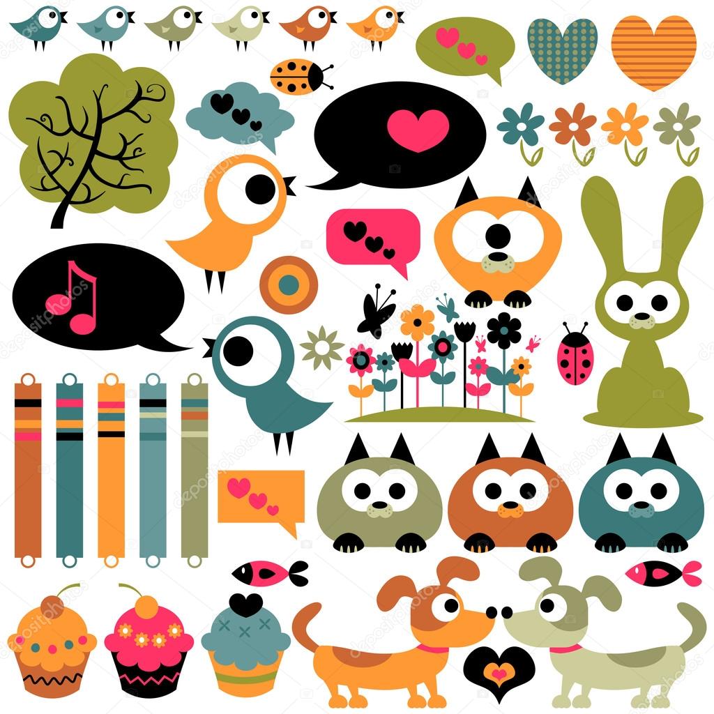 Cute scrapbook elements animals images — Stock Vector © littlepaw #22968524
