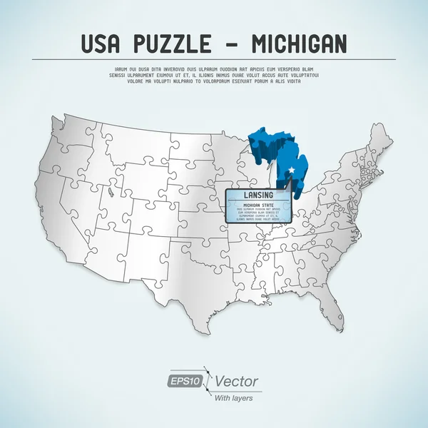 USA map puzzle - One state-one puzzle piece - Pennsylvania, Harrisburg ...