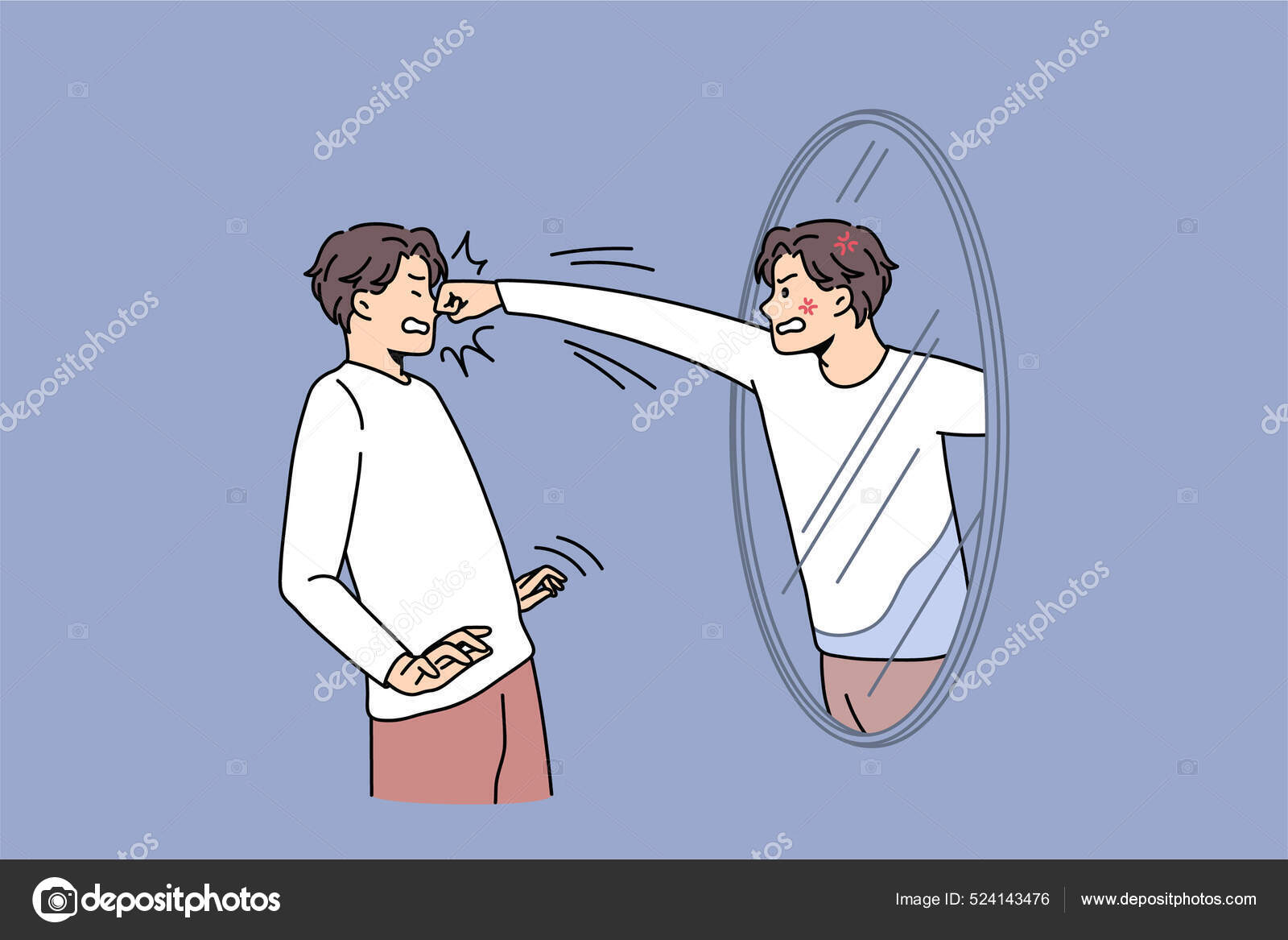 Angry man fight with reflection in mirror Stock Vector Image by ©little ...