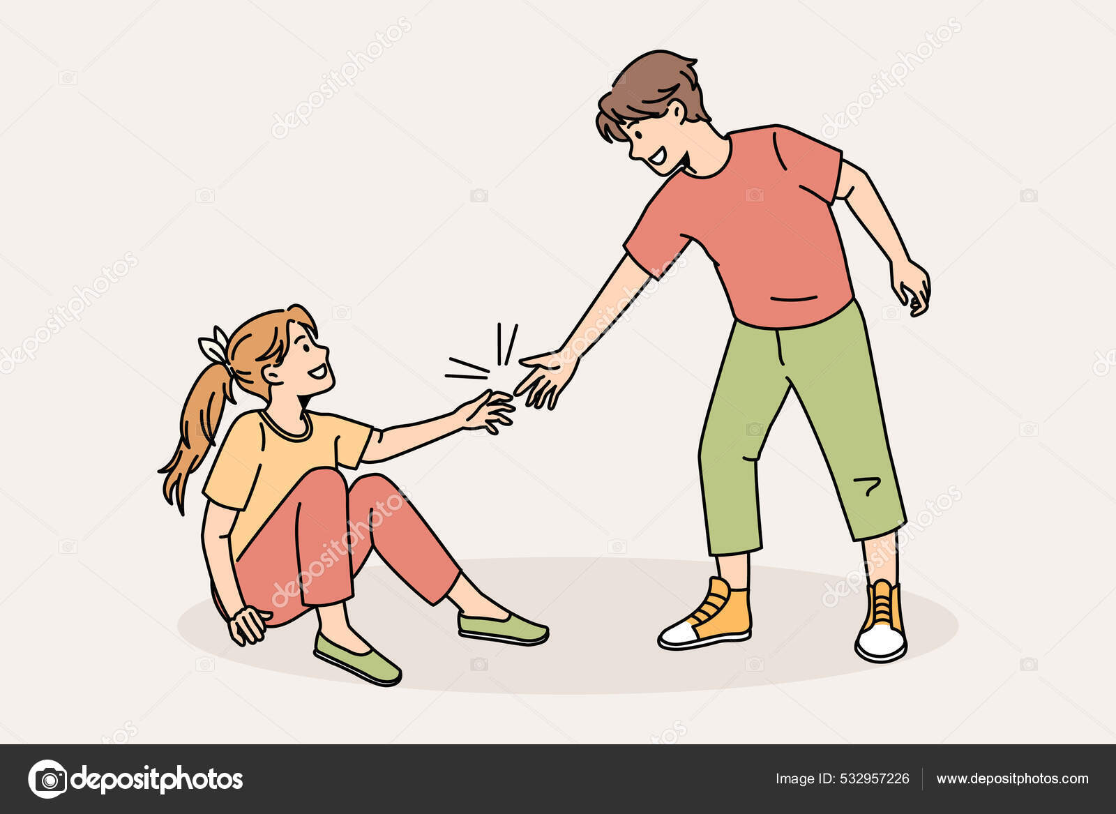 Caring boy help friend rise up after falling Stock Vector Image by ...