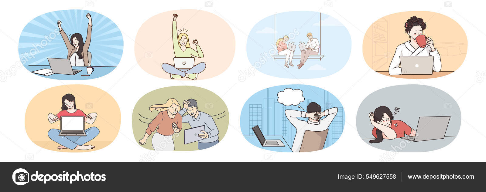 Bundle of people use computer working online Stock Vector Image by ...