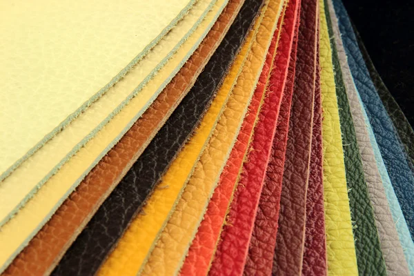 Natural leather upholstery samples with stitching in various colors ...