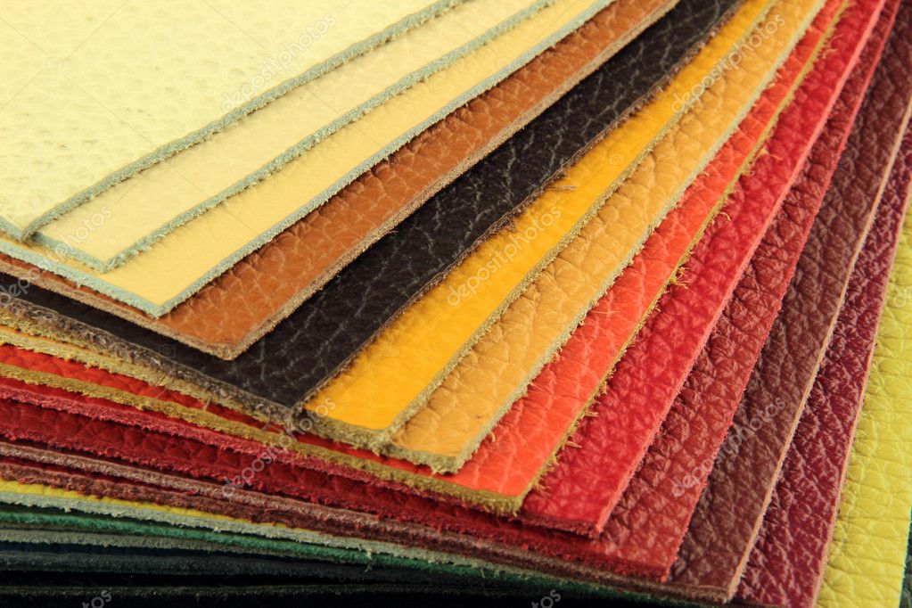 Natural leather upholstery samples with stitching in various colors ...