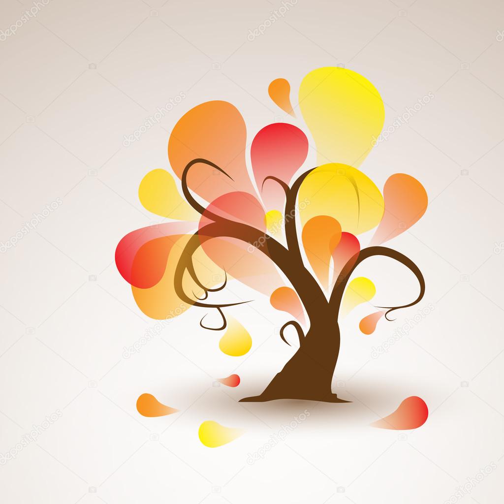 Funny vector autumn tree with falling leafs Stock Vector Image by ...