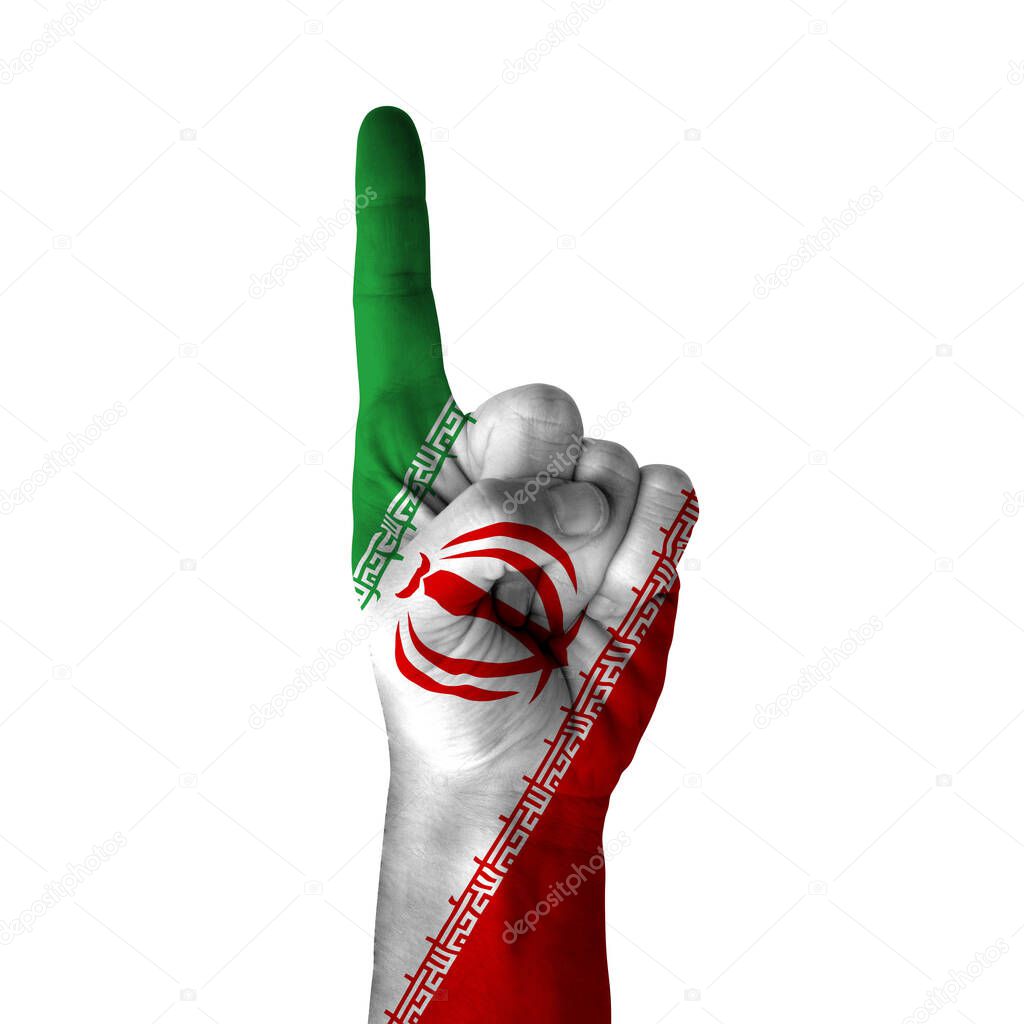 Mano apuntando con el pulgar hacia arriba, iran pintado con bandera ...