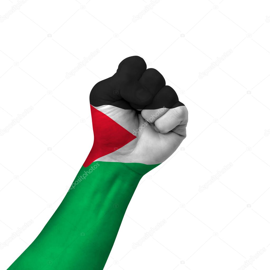 Hand making victory sign, jordan painted with flag as symbol of victory ...
