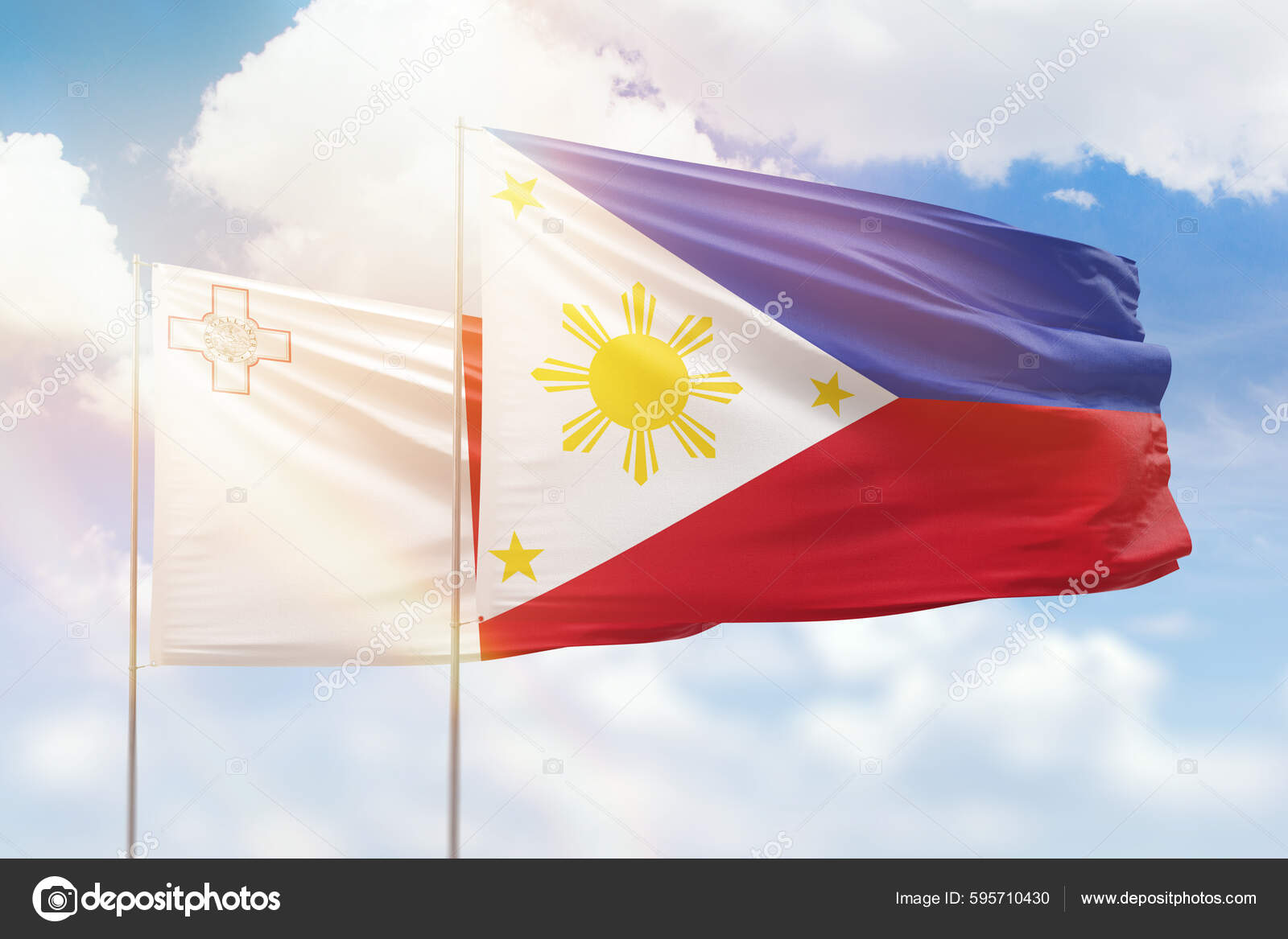 Sunny Blue Sky Flags Philippines Malta — Foto de stock #595710430 ...