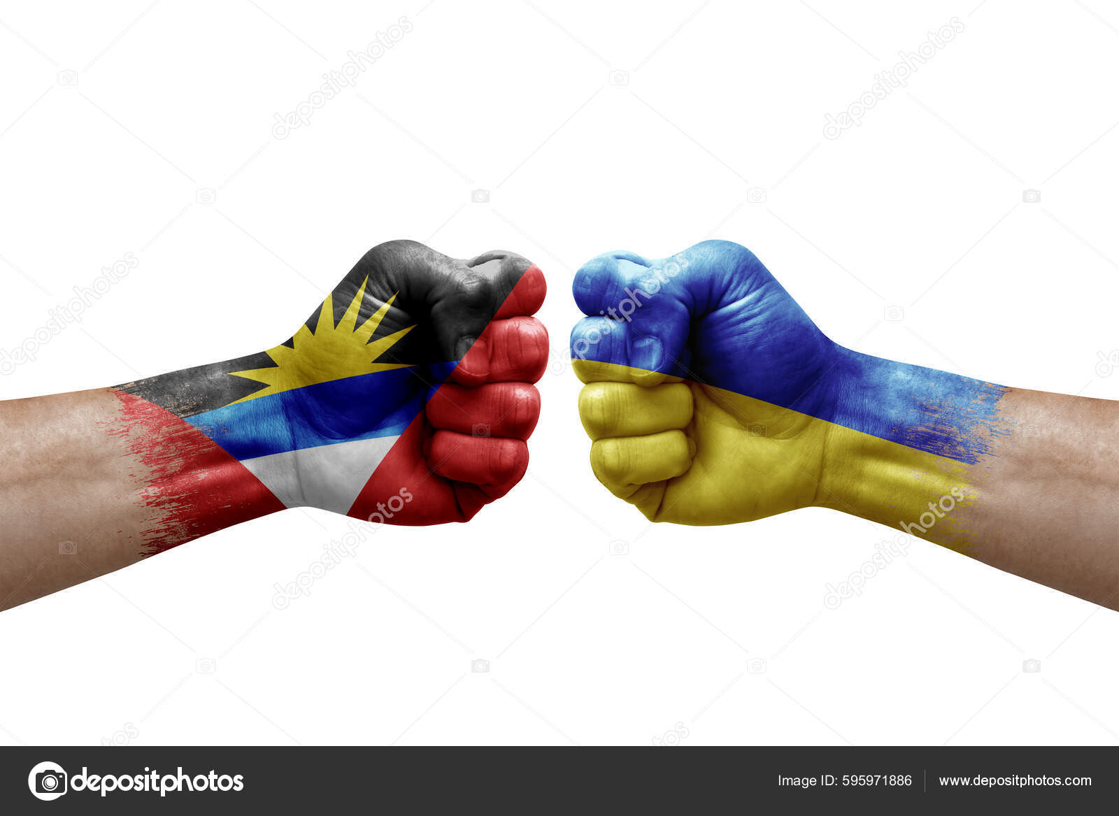 Two Hands Punch Each Others White Background Country Flags Painted ...