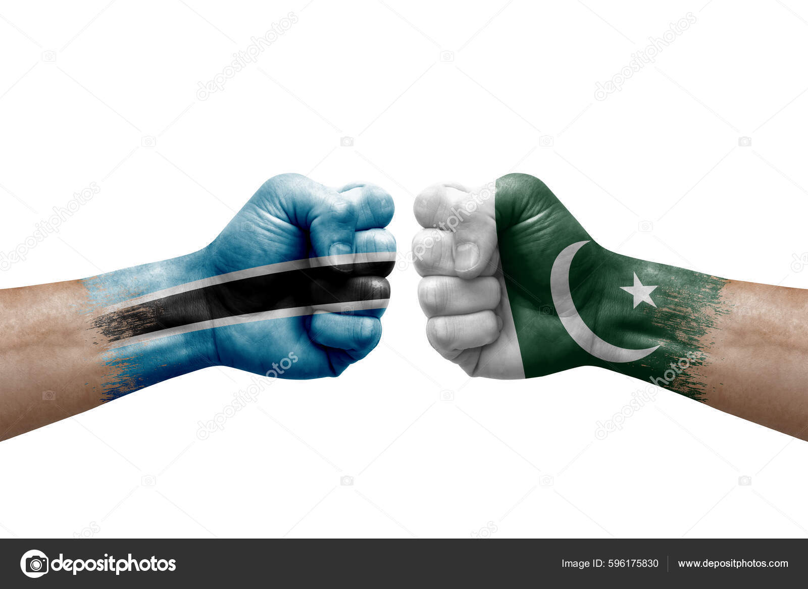 Two Hands Punch Each Others White Background Country Flags Painted ...