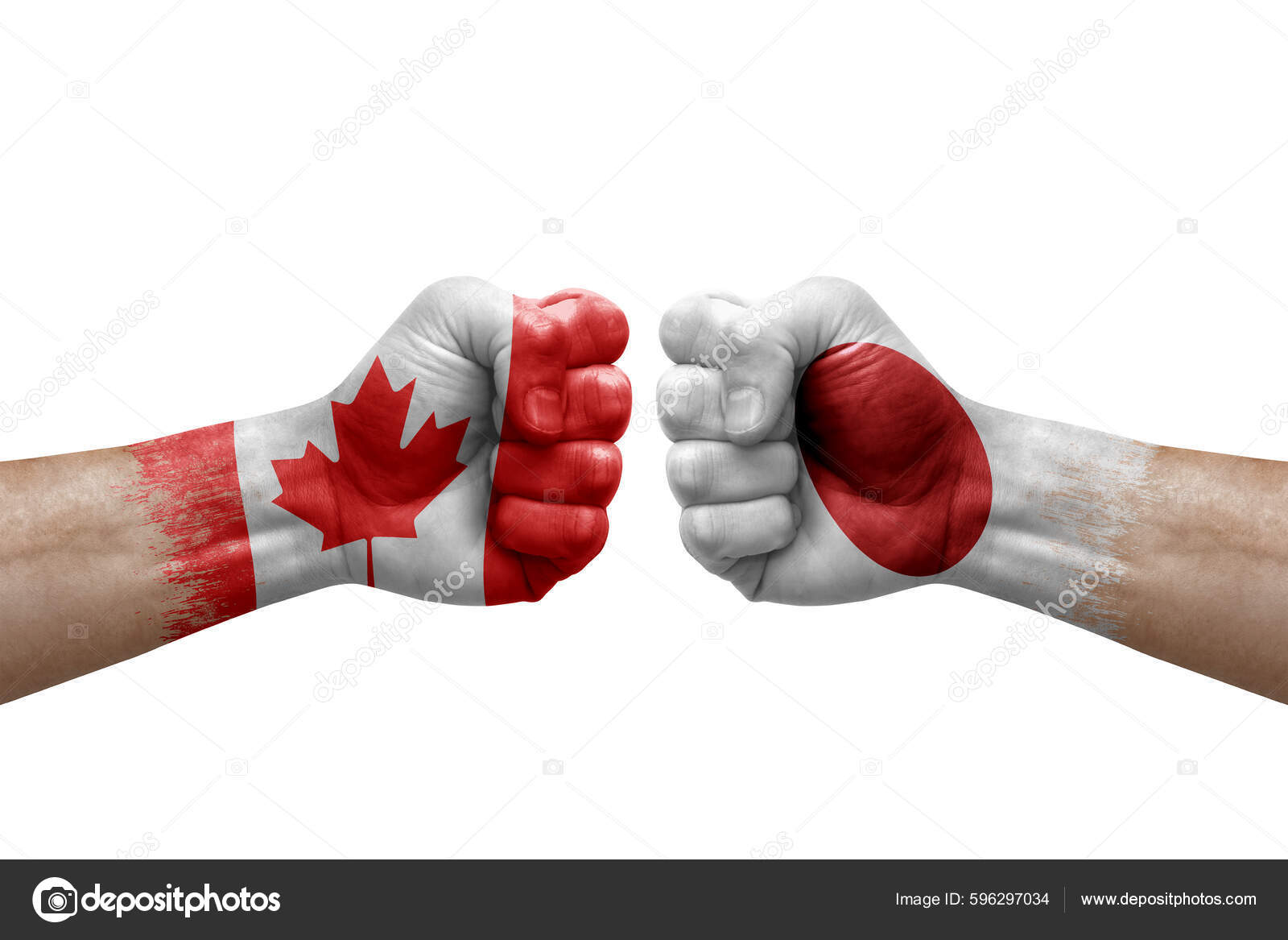 Two Hands Punch Each Others White Background Country Flags Painted ...