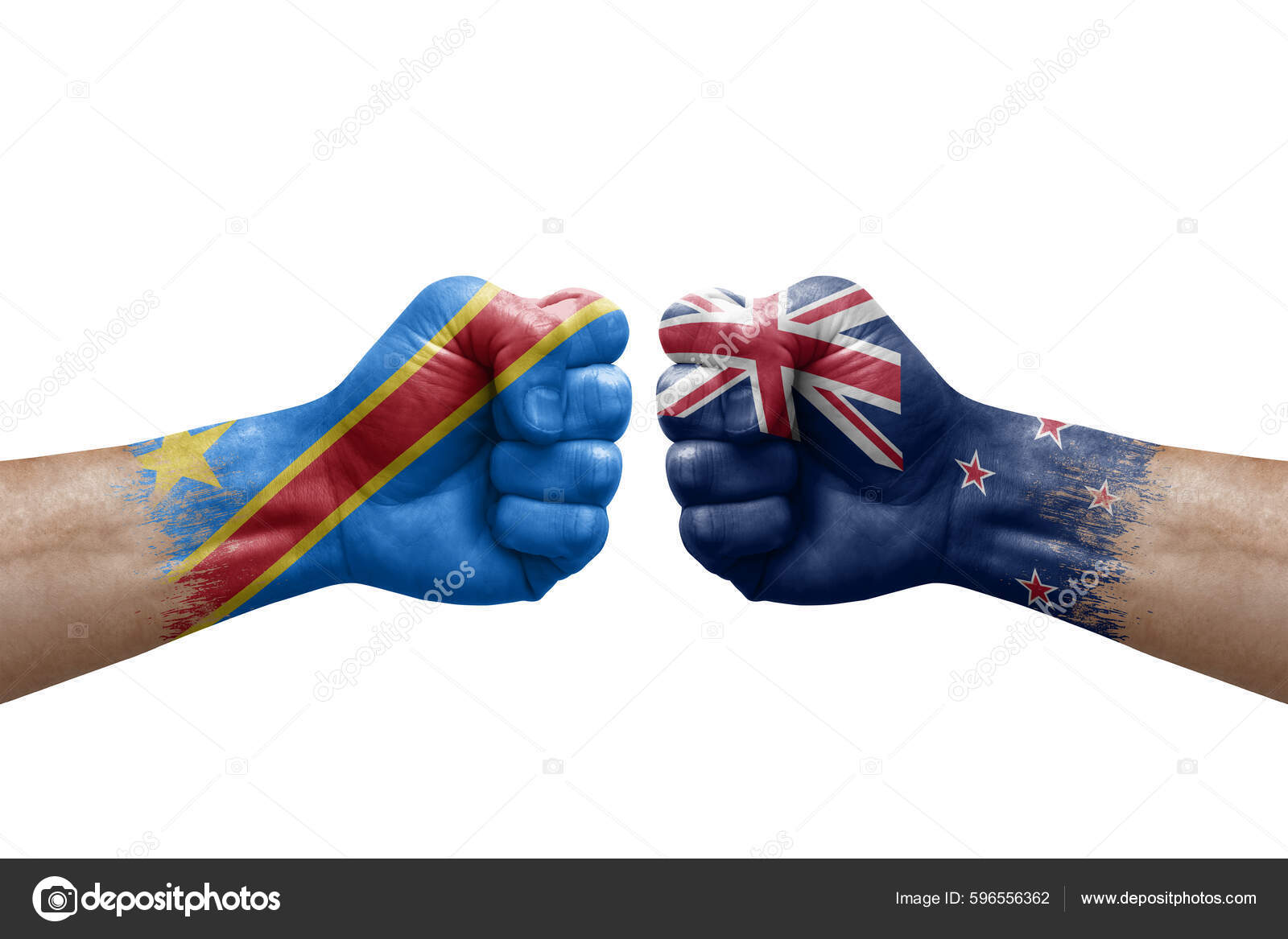 Two Hands Punch Each Others White Background Country Flags Painted ...