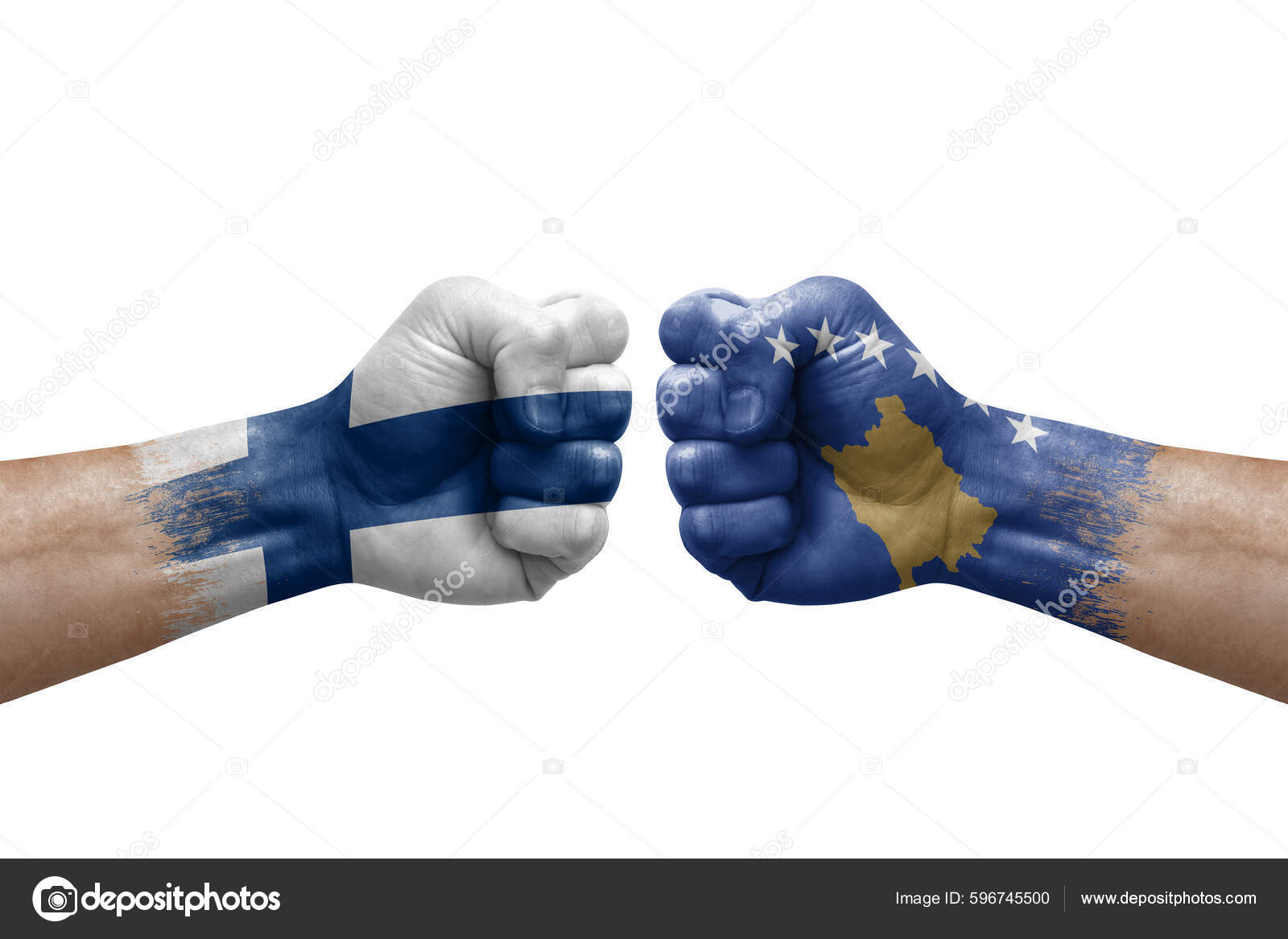 Two Hands Punch Each Others White Background Country Flags Painted ...