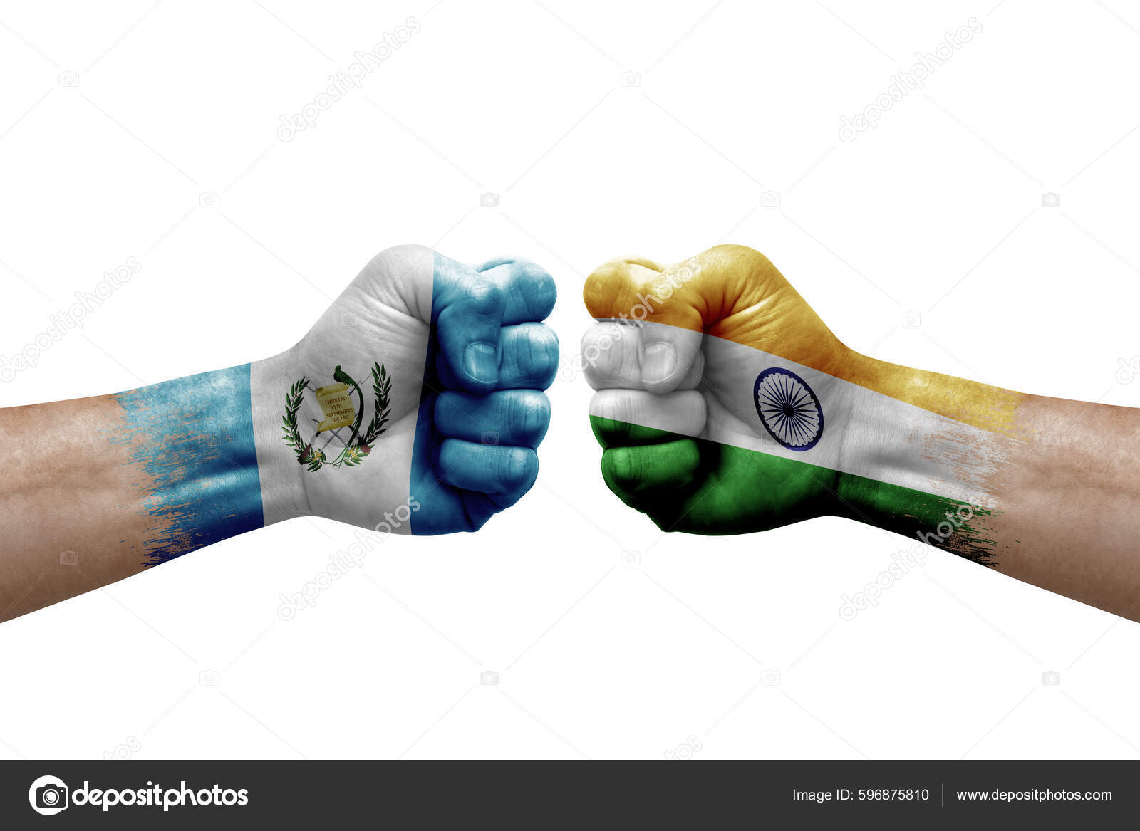 Two Hands Punch Each Others White Background Country Flags Painted ...