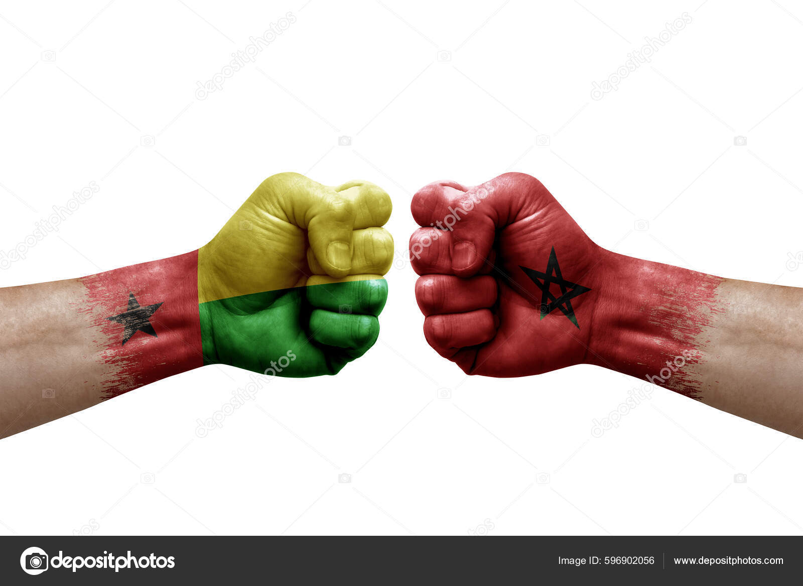 Two Hands Punch Each Others White Background Country Flags Painted ...