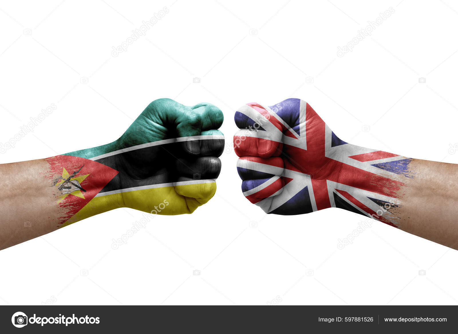 Two Hands Punch Each Others White Background Country Flags Painted ...