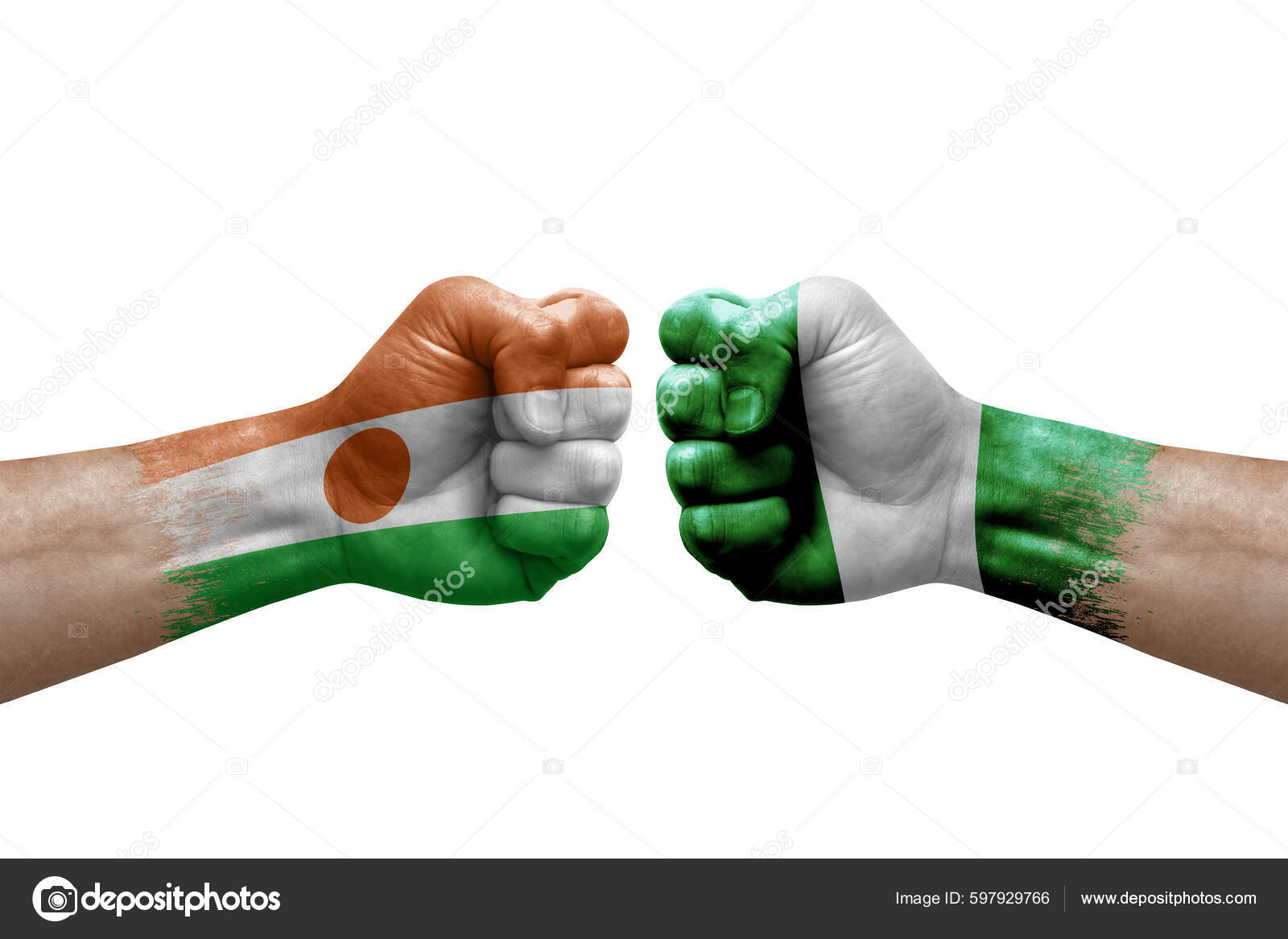 Two Hands Punch Each Others White Background Country Flags Painted ...