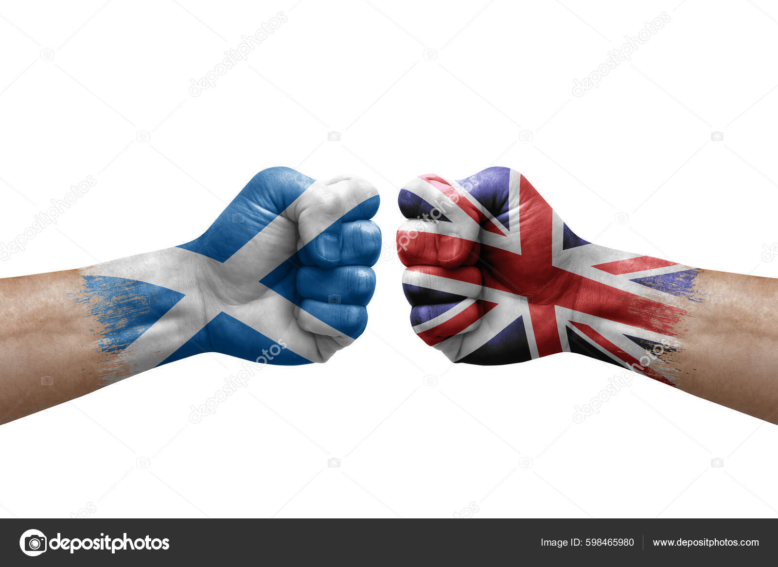 Two Hands Punch Each Others White Background Country Flags Painted ...