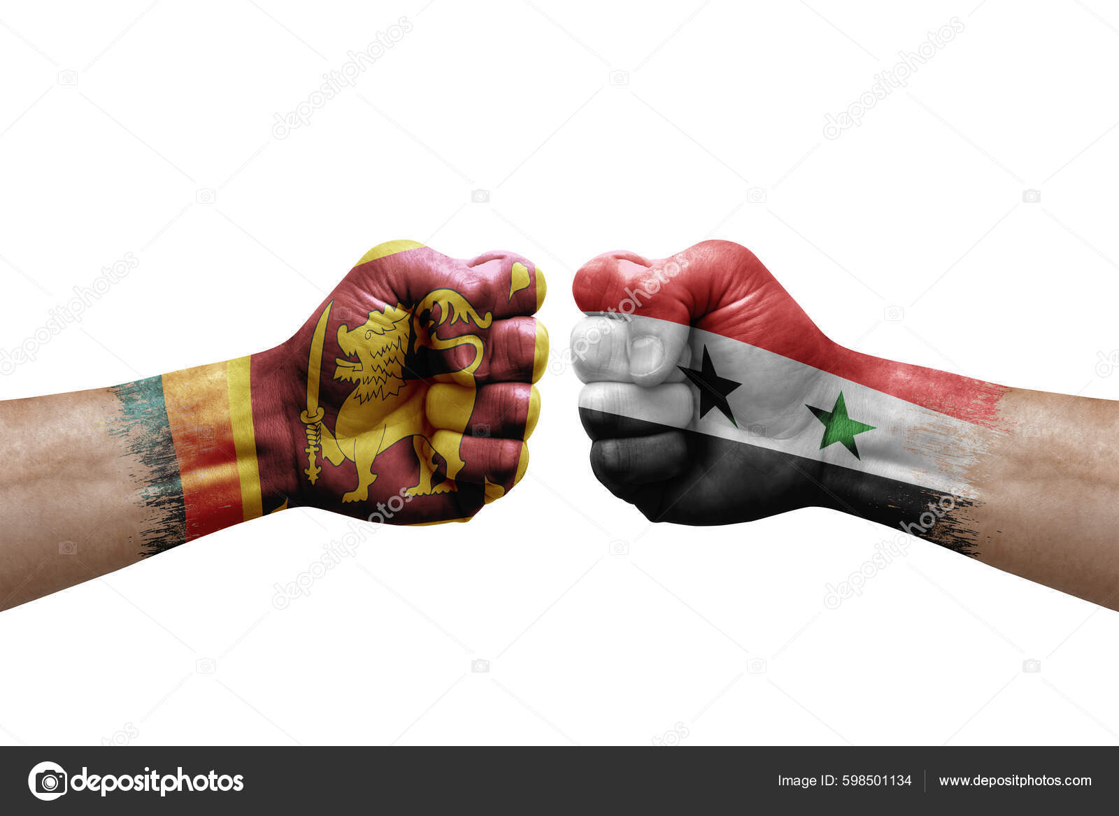 Two Hands Punch Each Others White Background Country Flags Painted ...