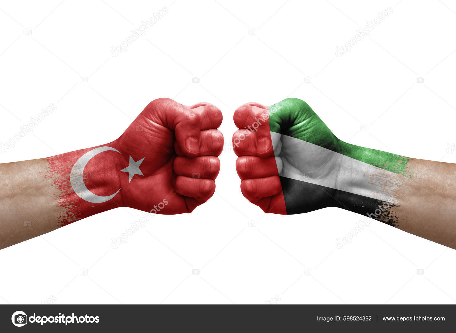Two Hands Punch Each Others White Background Country Flags Painted ...
