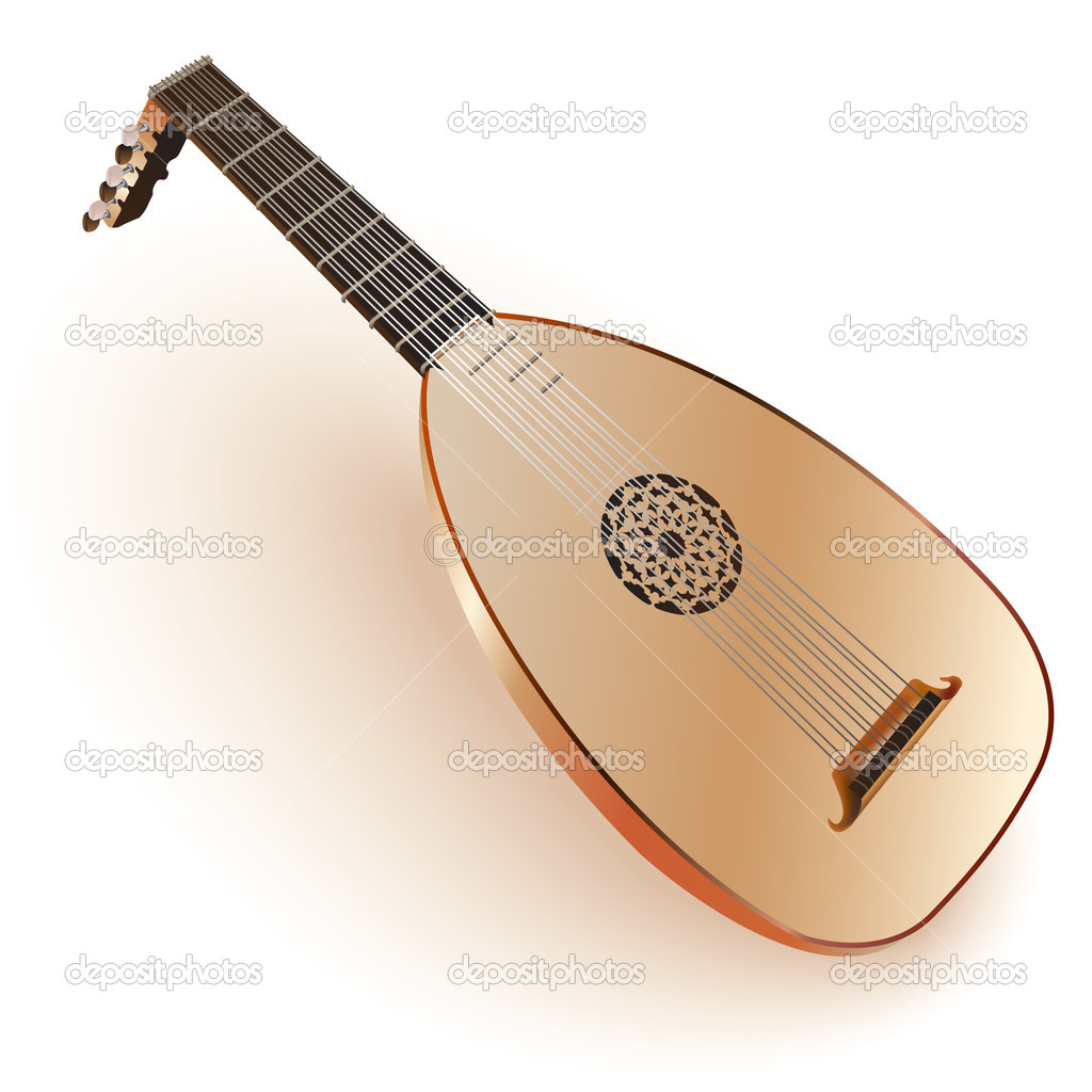 Un laúd de finales del Barroco. Aislado sobre fondo blanco 2022