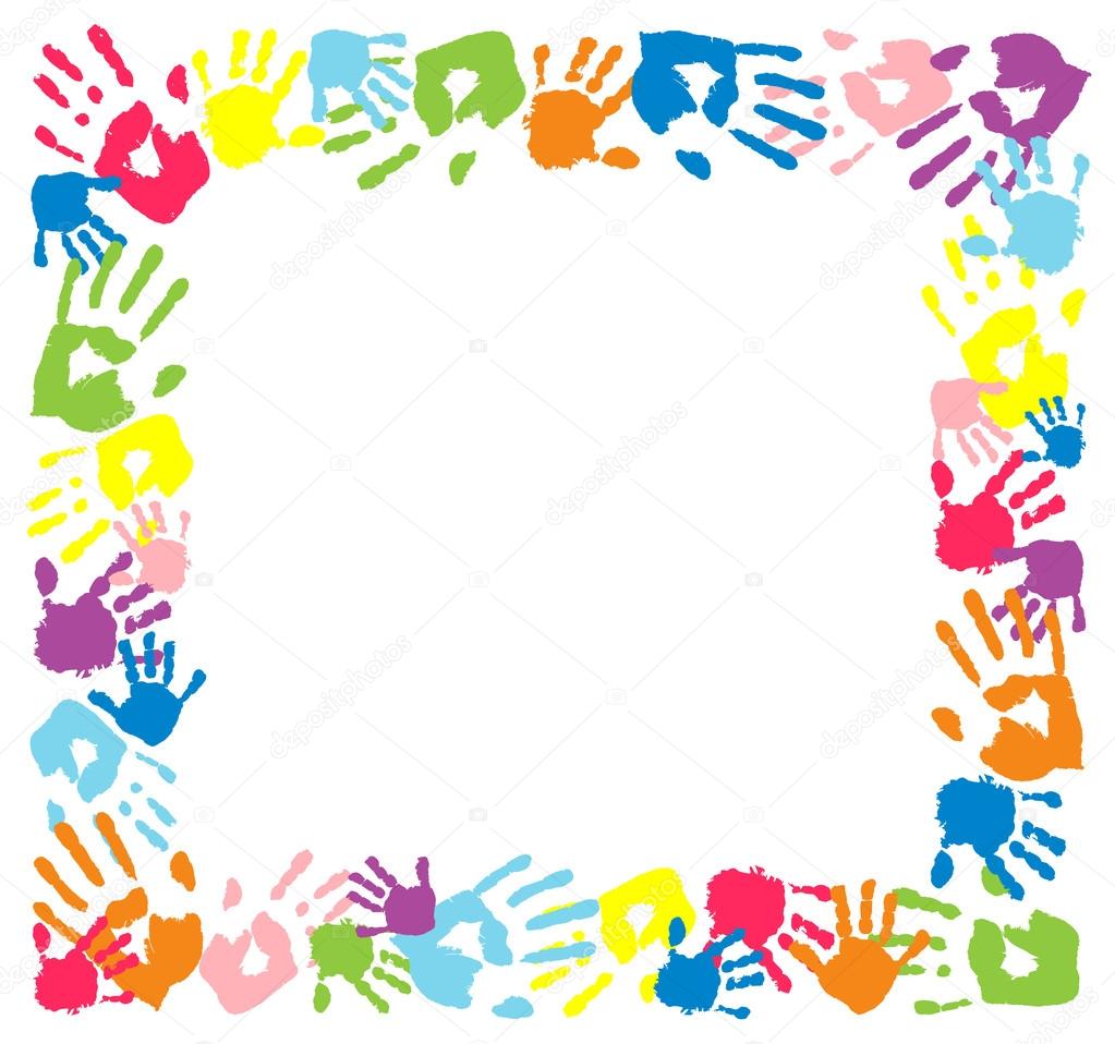 Marco hecho de huellas de manos en color . Vector de stock por ...
