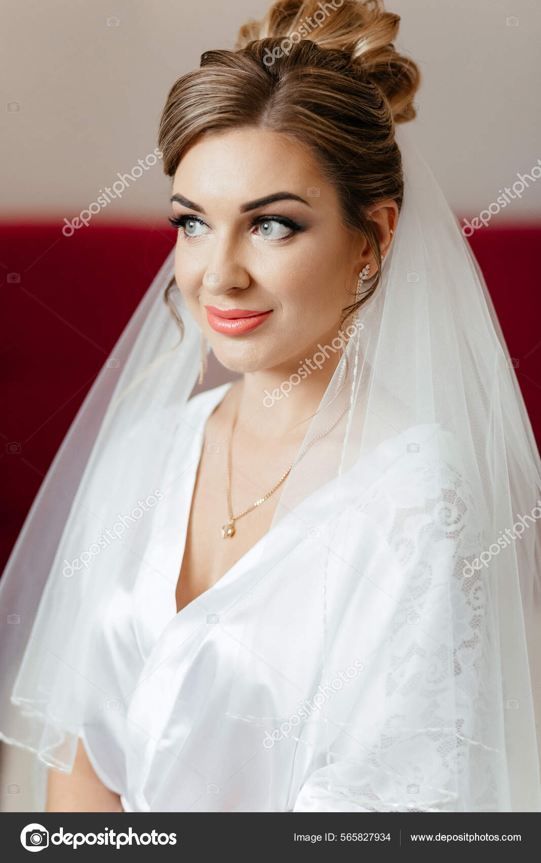 Close Portrait Bride Robe Veil High Quality Photo — Stock Photo ...