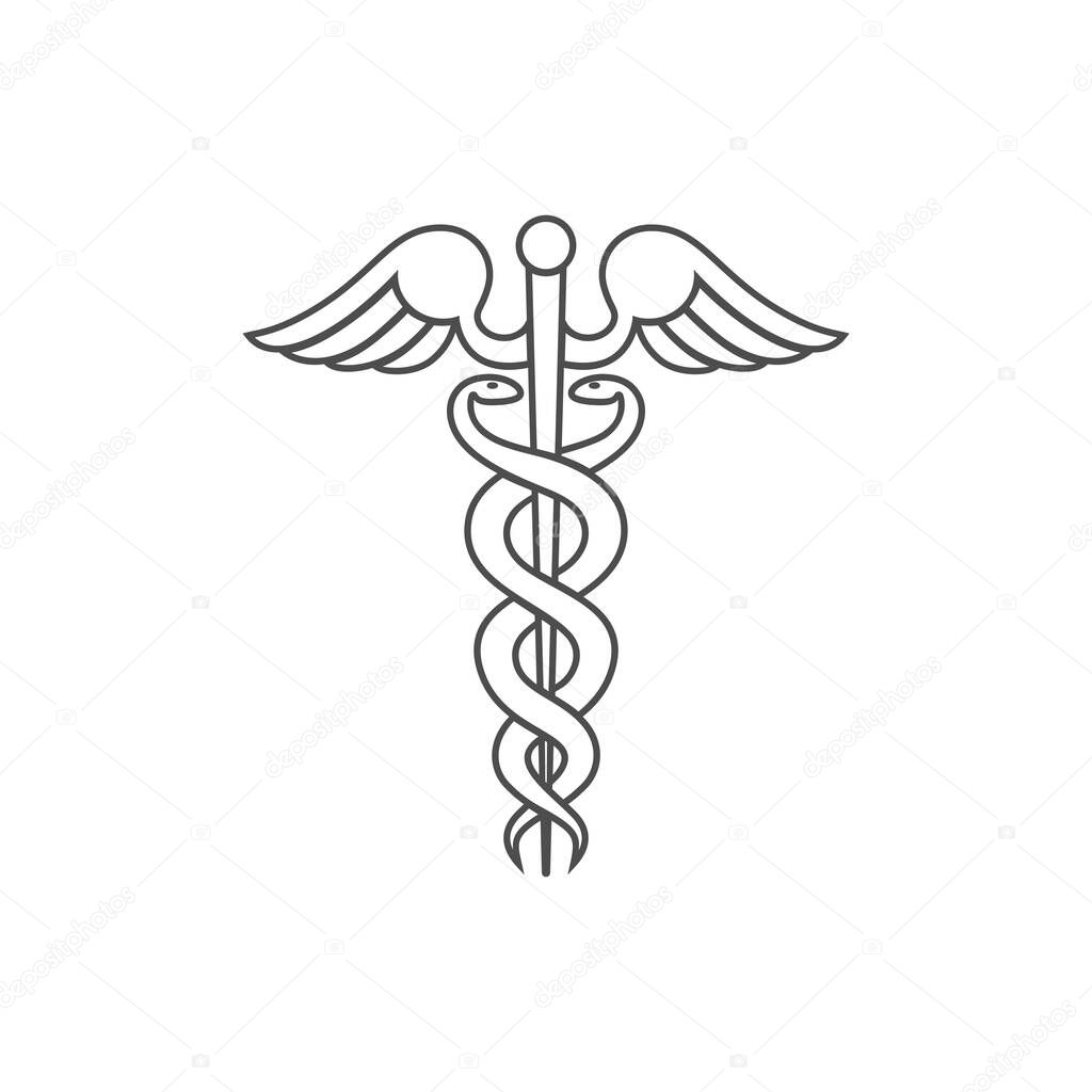 Signo moderno del caduceo. Símbolo de la medicina. La varita de Hermes ...