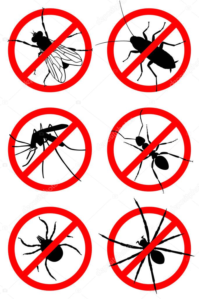 Conjunto de iconos prohibidos para insectos. Conjunto de símbolos ...