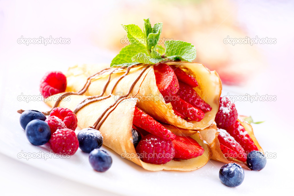 Crepes With Berries. Crepe with Strawberry, Raspberry, Blueberry Stock ...